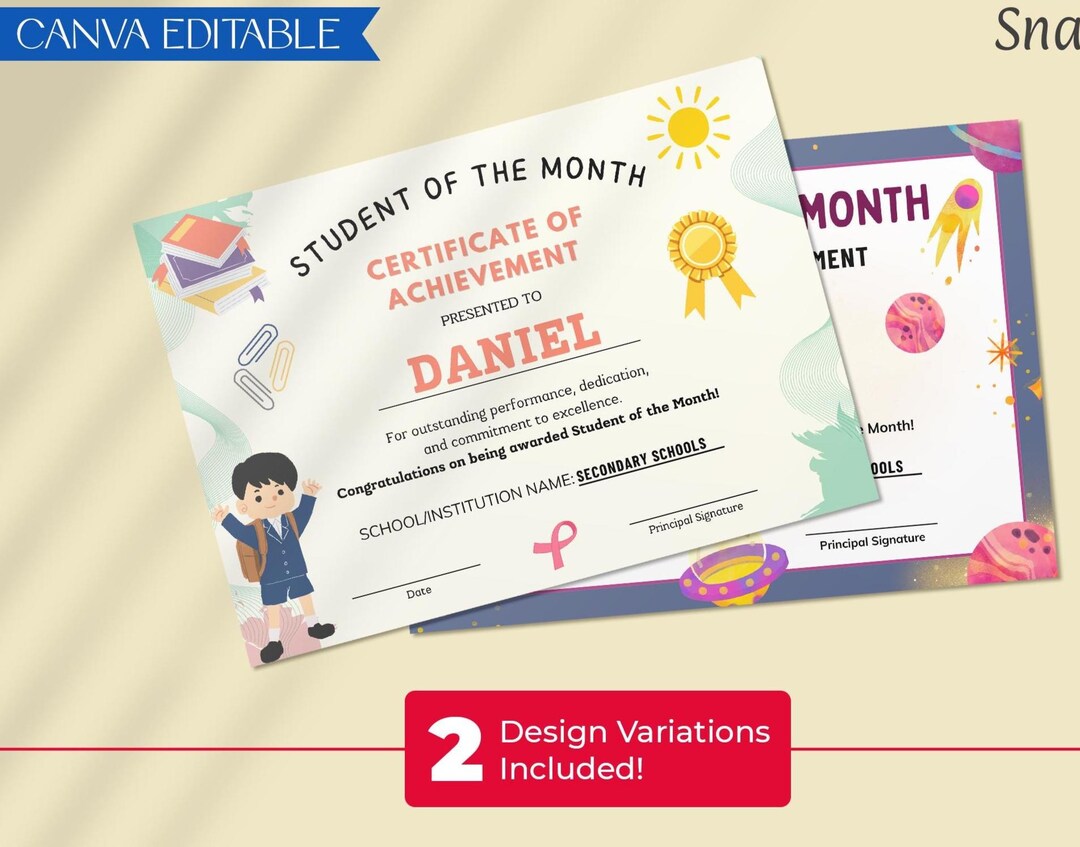 Student of the Month Certificate Template, Printable Classroom Award ...