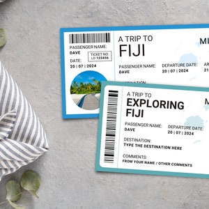 Fiji Trip Surprise Gift Ticket Canva Editable Template Customizable ...