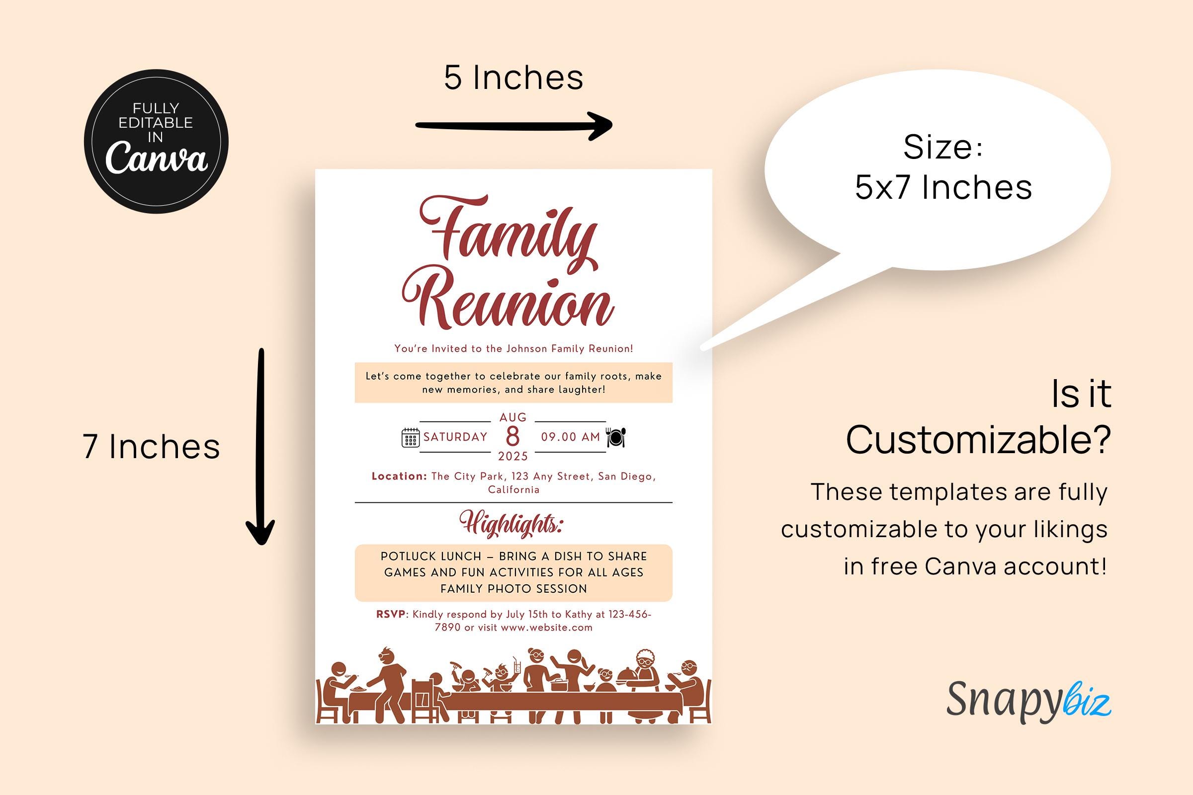 Family Reunion Invitation Template, Canva, Family Get Together, Party ...