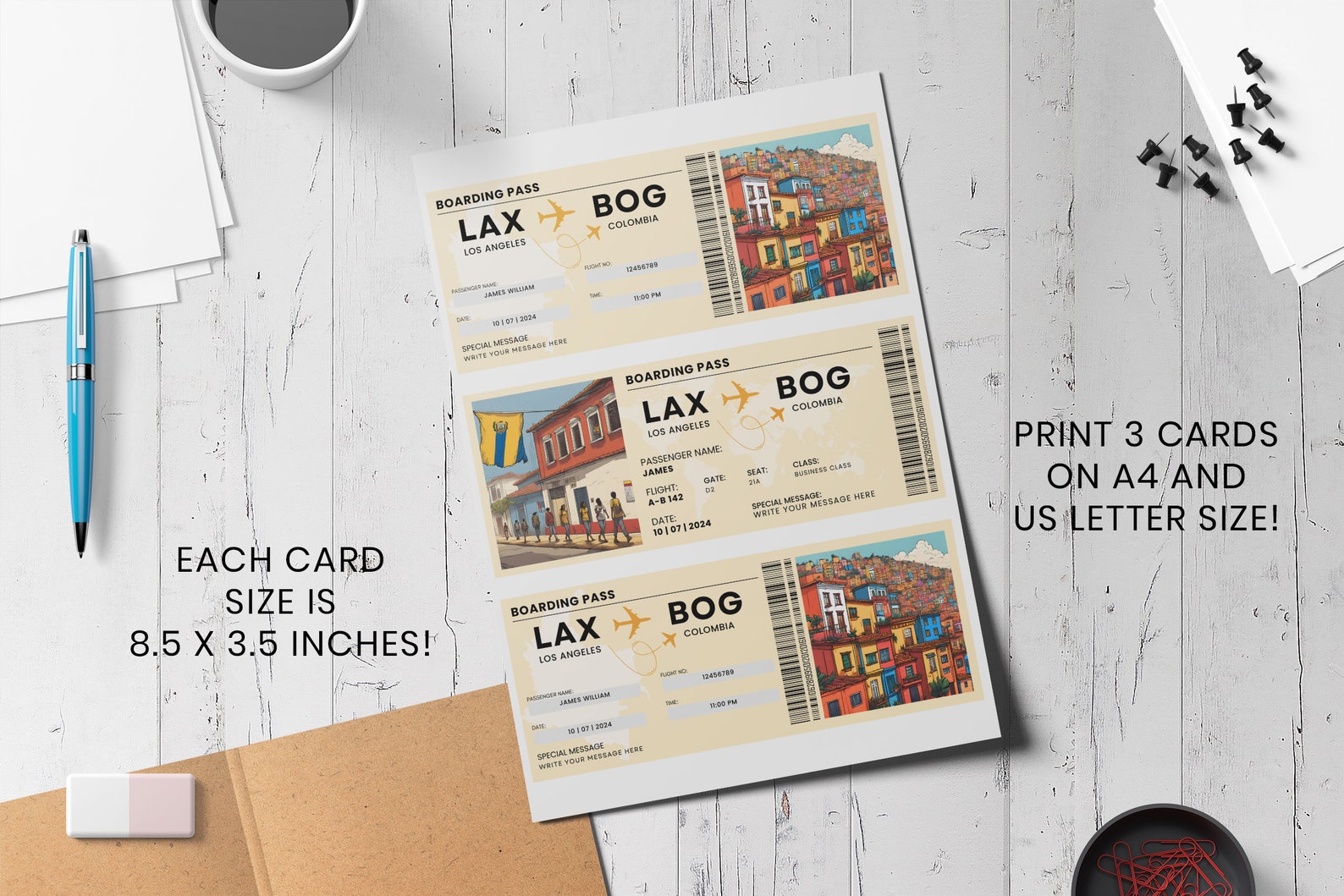 Travel Colombia Surprise Trip Airline Ticket Reveal Voucher Canva ...