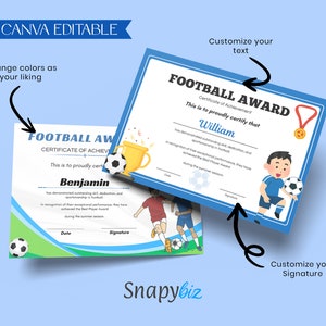 Editable Football Award Certificates Award Ceremony Certificates End of ...