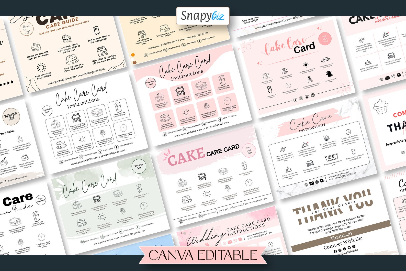 Editable Cake Care Card Template Bundle for Cake Business - Etsy
