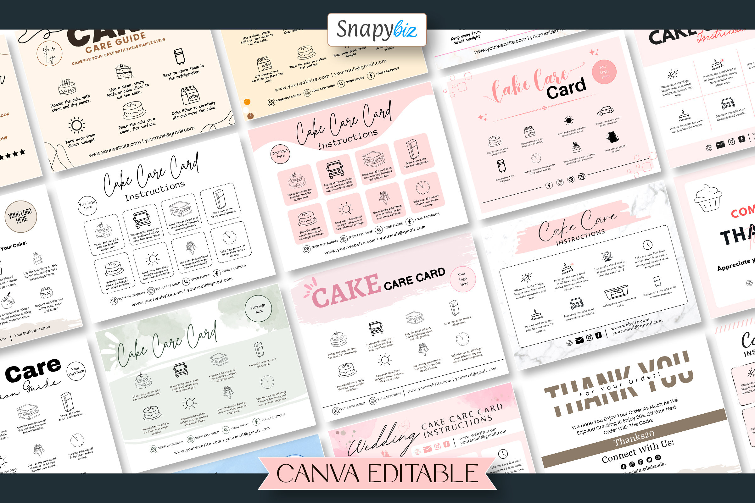 Editable Cake Care Card Template Bundle for Cake Business - Etsy