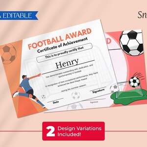 Football Award Certificate Template, Football Certificate, Award ...