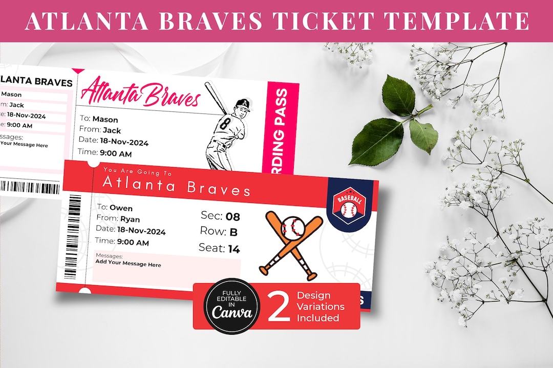 Atlanta Braves Ticket Template, Custom Baseball Gift (canva) - Etsy Canada