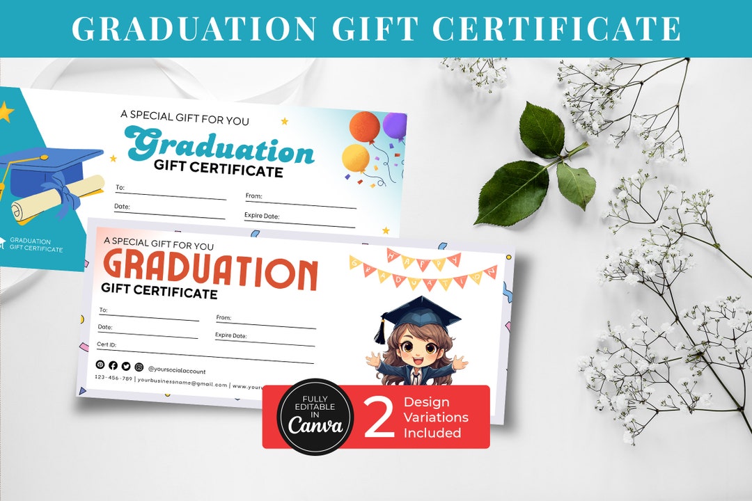 Graduation Gift Certificate Canva Template Printable and Editable Gift ...