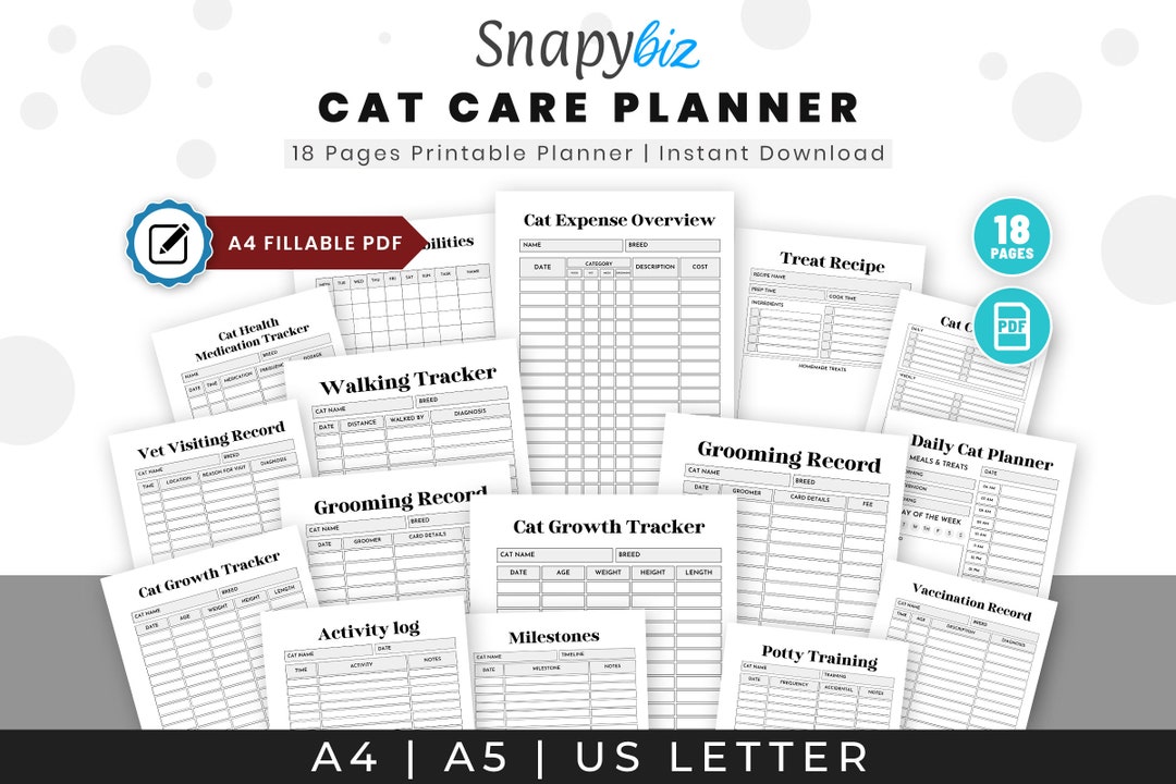 Cat Care Planner | Pet Care Printable Planner | Kitten Journal | Cat ...