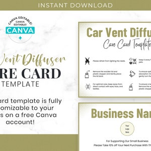 Editable Car Vent Diffuser Care Card Template and Instructions ...