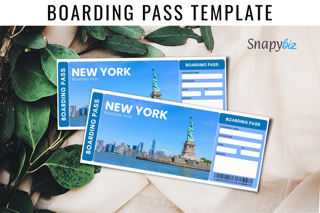 Editable New York Boarding Pass Template Canva Boarding Pass Printable ...