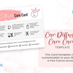 Car Diffuser Care Card Editable Template, Printable Car Diffuser Care ...