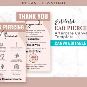 Editable Ear Piercing Aftercare Canva Template, Customizable and ...