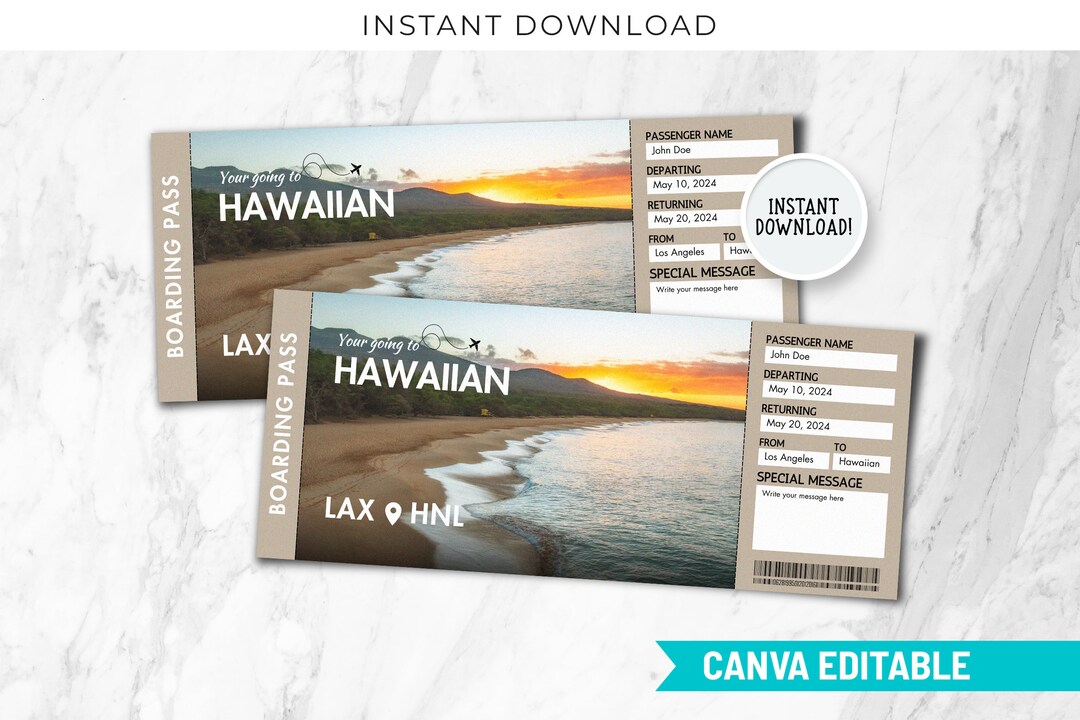 Hawaiian Boarding Pass Template, Editable Airline Ticket Canva ...