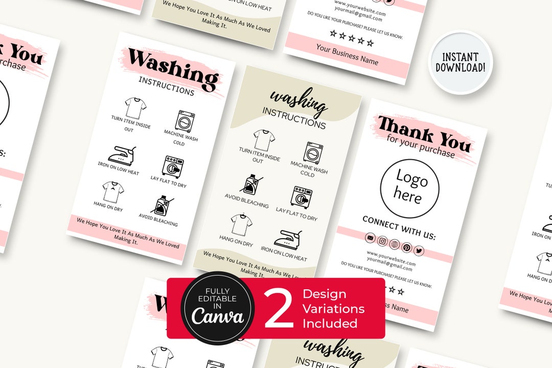 Editable Washing Care Card Printable Washing Instructions Template ...