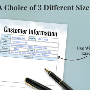 Printable Customer Information Sheet | Direct Sales Planner | Client ...