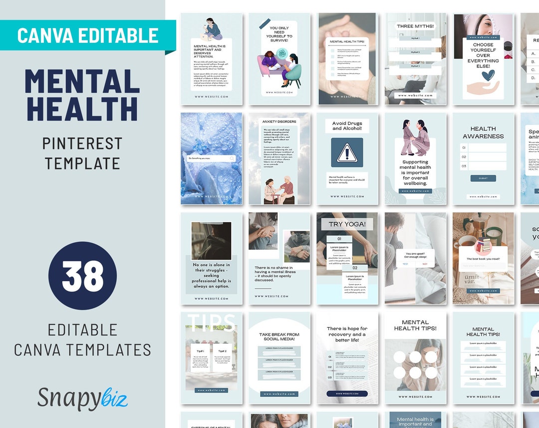 Mental Health Pins, Mental Health Template, Mental Health Canva, Mental ...