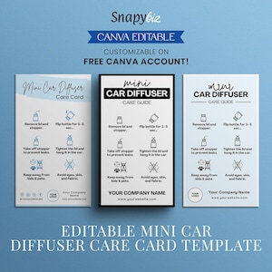 Editable Mini Car Diffuser Care Card Template | Canva Air Freshener ...