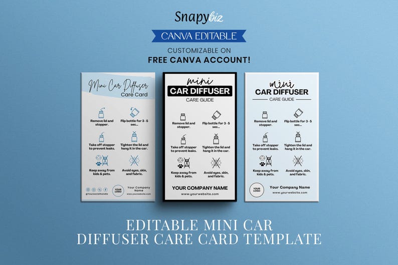 Printable Car Diffuser Care Guide Instructions Card Canva Templates ...