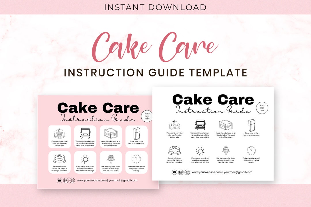 Cake Care Card Canva Template, Printable Care Instructions Guide, Cake ...