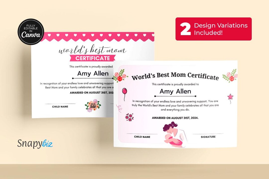 Best Mom Certificate, World's Best Mom, Best Mom Ever Award Certificate ...