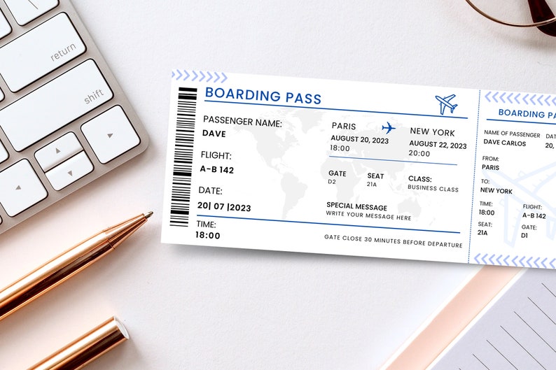 Editable Boarding Pass Ticket Canva Designs Template - Etsy