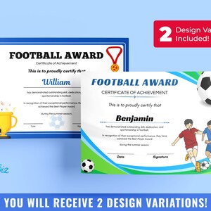 Editable Football Award Certificates Award Ceremony Certificates End of ...