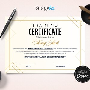 Editable Training Certificate Canva Template Customizable Training Certificate Design Training ...
