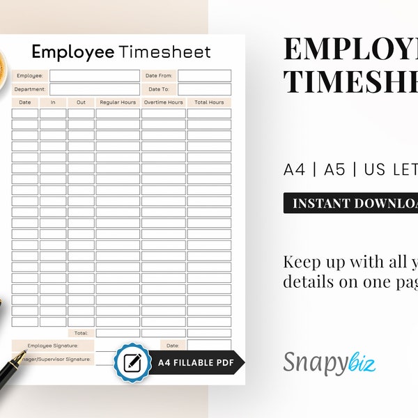 Timesheet for Planner - Etsy