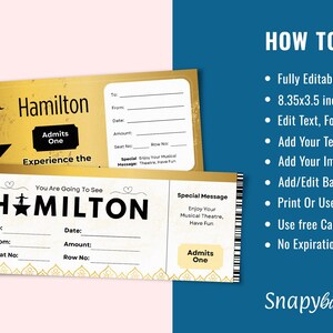 Hamilton Broadway Surprise Ticket Templates, Editable Canva Templates ...