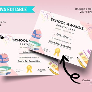 School Awards Editable Certificate, Scholarship Award Template ...
