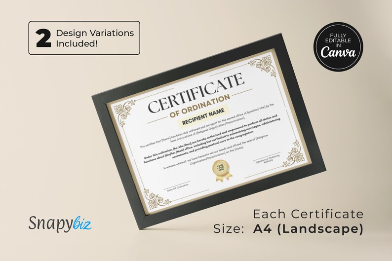 Editable Ordination Certificate Template: Clergy Ceremony (digital ...