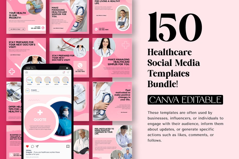 Healthcare Social Media Template Bundle, Canva Social Media Boost ...