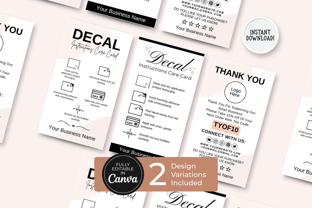 Minimalist Decal Instructions Care Card Canva Template Ready to Print ...