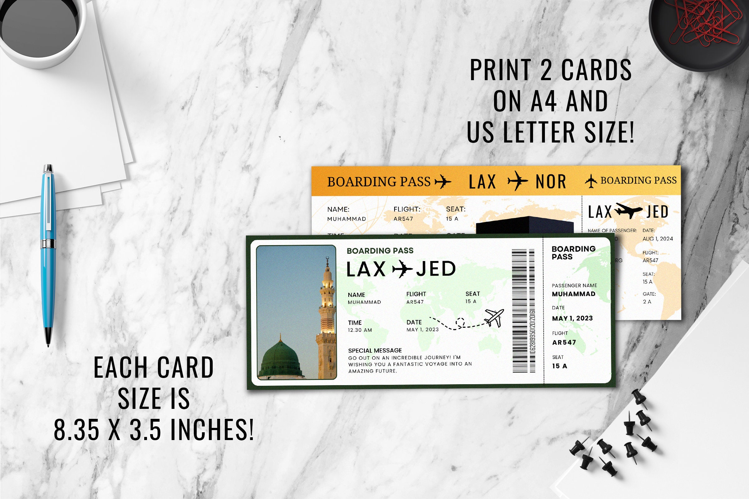 Editable Umrah Boarding Pass, Hajj Plane Ticket, Islamic Travel Gift ...