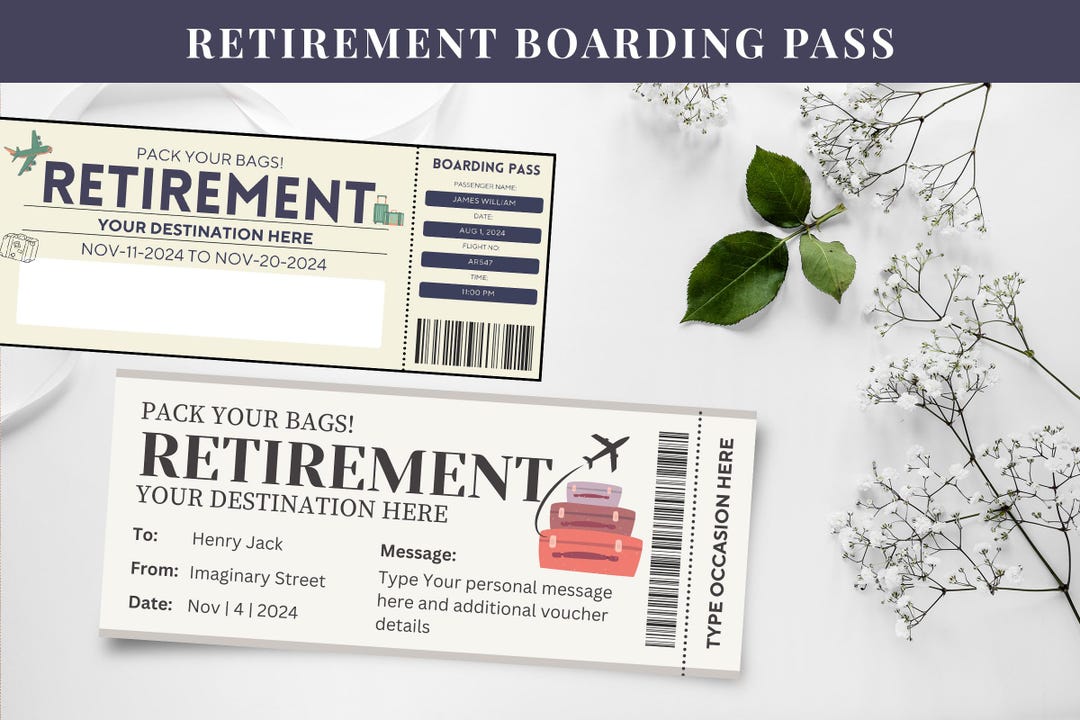 Retirement Boarding Pass, Editable Canva Ticket Invitation - Etsy