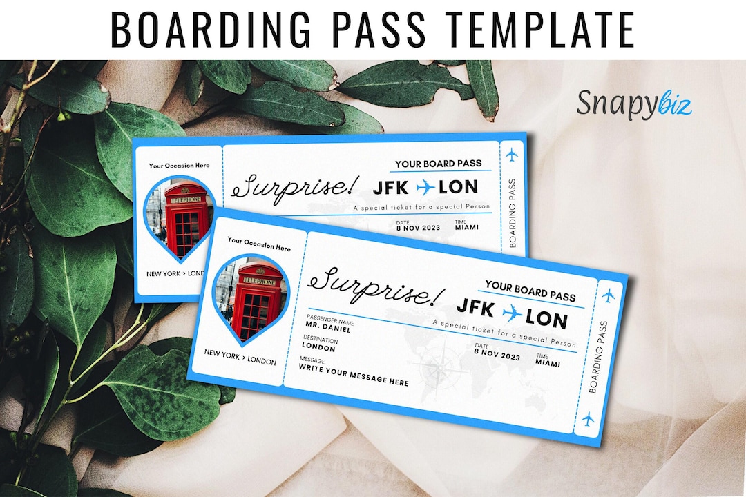 Editable Boarding Pass Canva Template, Printable Travel Surprise Trip ...