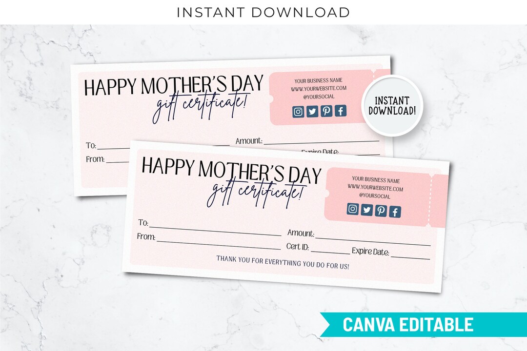 Editable Mom Gift Certificate Template, Custom Gift Certificate, Gift ...