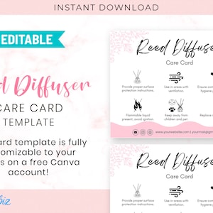 Reed Diffuser Care Card Canva Template, Editable Reed Diffuser Care ...