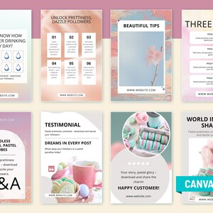 Pastel Social Media Canva Template Bundle, Pastel Social Media, Pastel ...