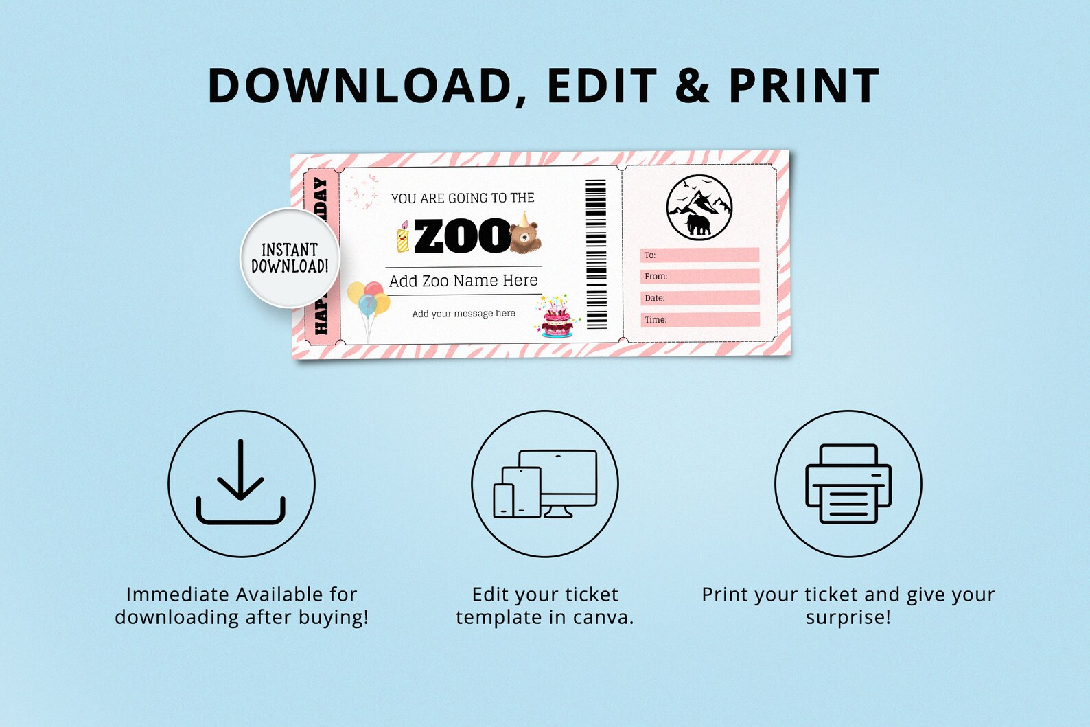 Editable Zoo Birthday Gift Voucher Template, Canva Zoo Certificate ...