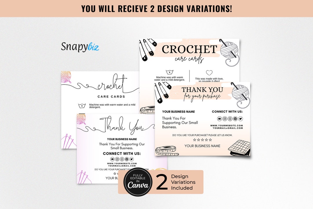 Editable Crochet Care Card Template, Printable Thank You Insert (canva ...
