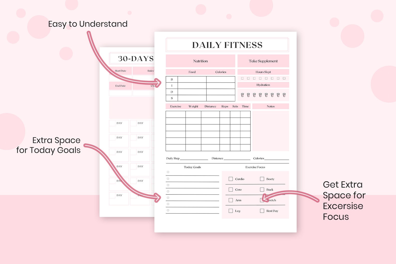 Pink Fitness Printable Planner Bundle Pink Planner - Etsy