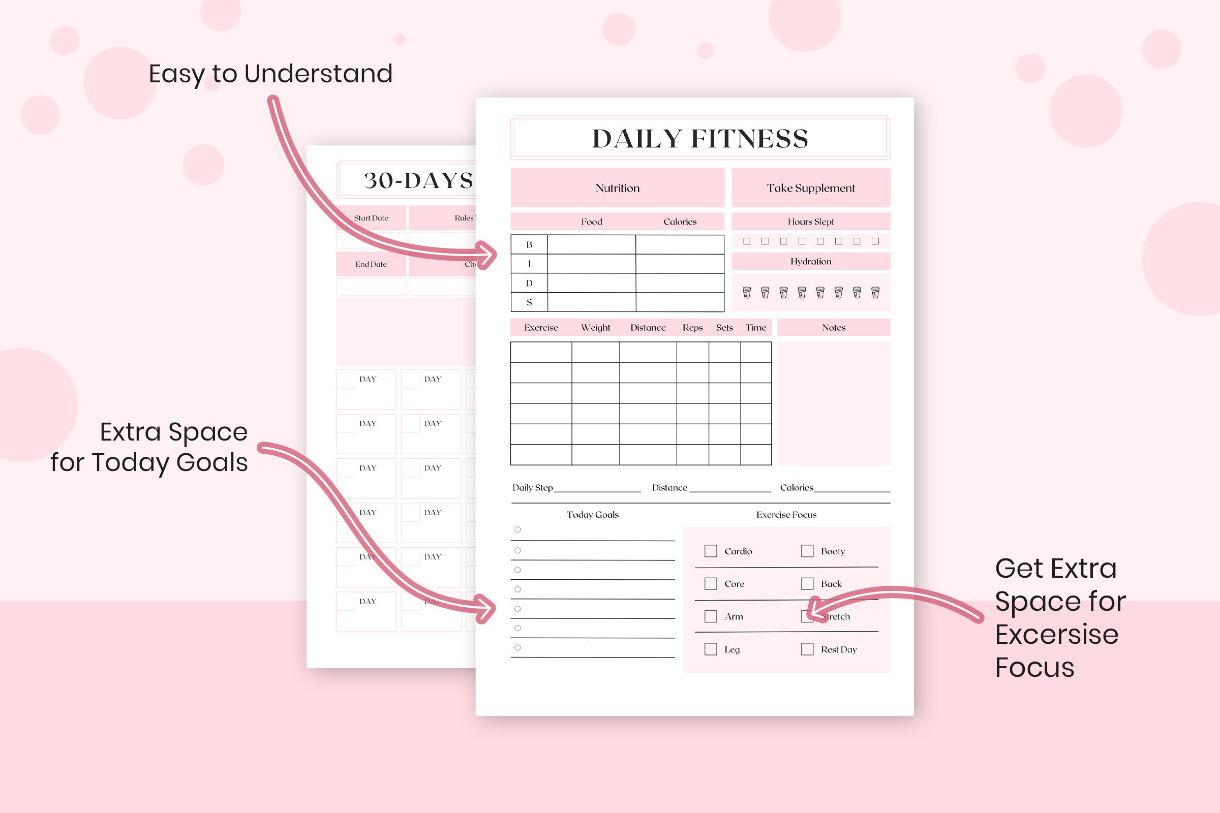 Pink Fitness Printable Planner Bundle Pink Planner - Etsy