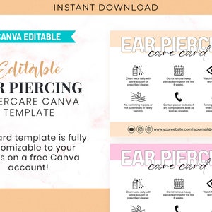 Editable Ear Piercing Care Instructions, Customizable Ear Piercing Care ...