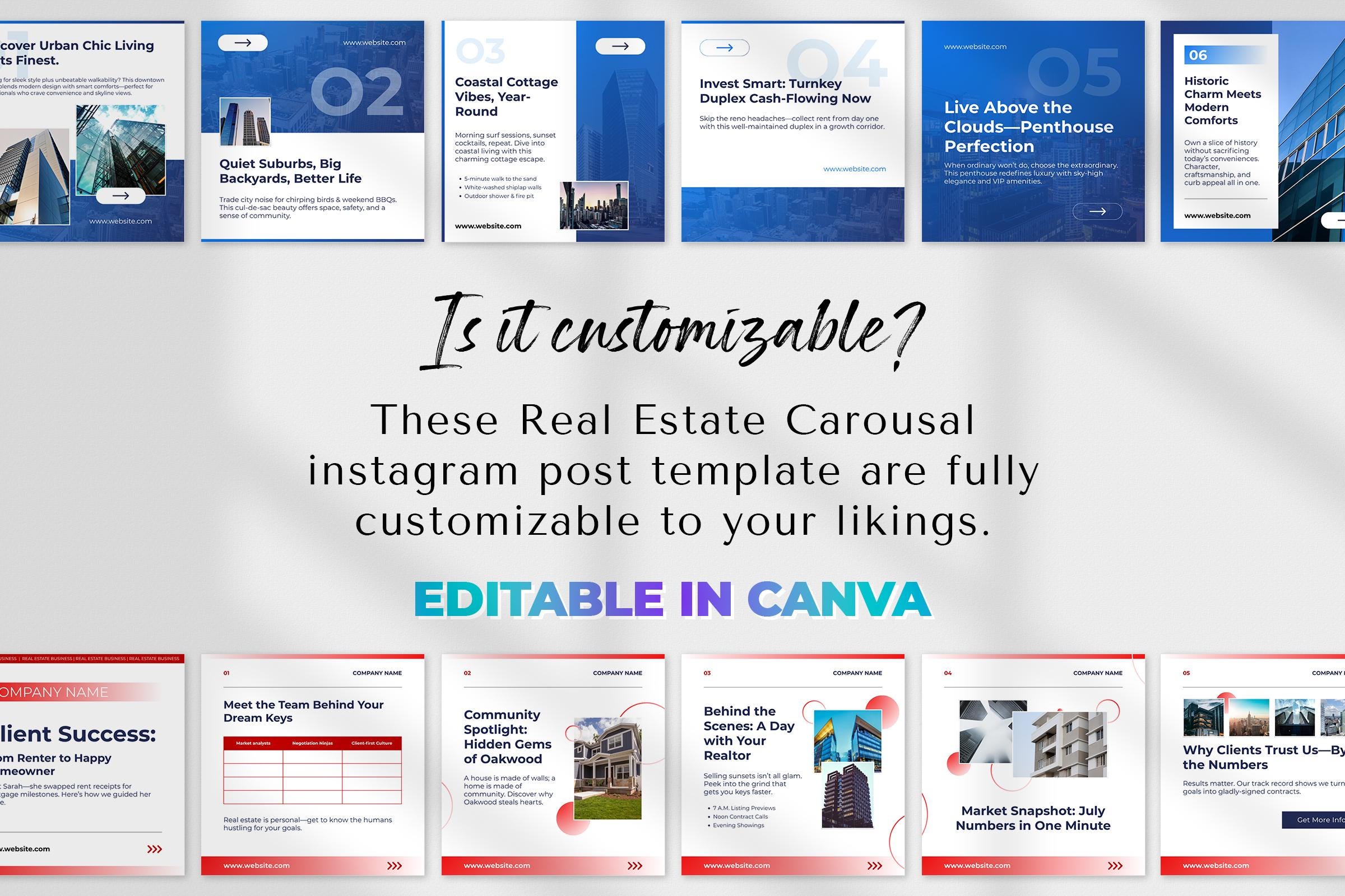 Real Estate Instagram Carousel Templates: Canva Design, Agent Marketing ...