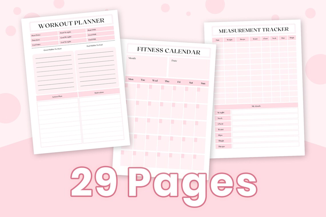 Pink Fitness Printable Planner Bundle Pink Planner - Etsy