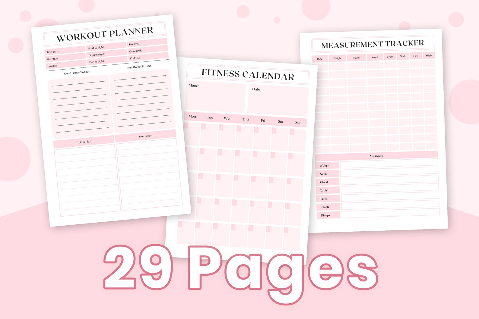 Pink Fitness Printable Planner Bundle Pink Planner - Etsy