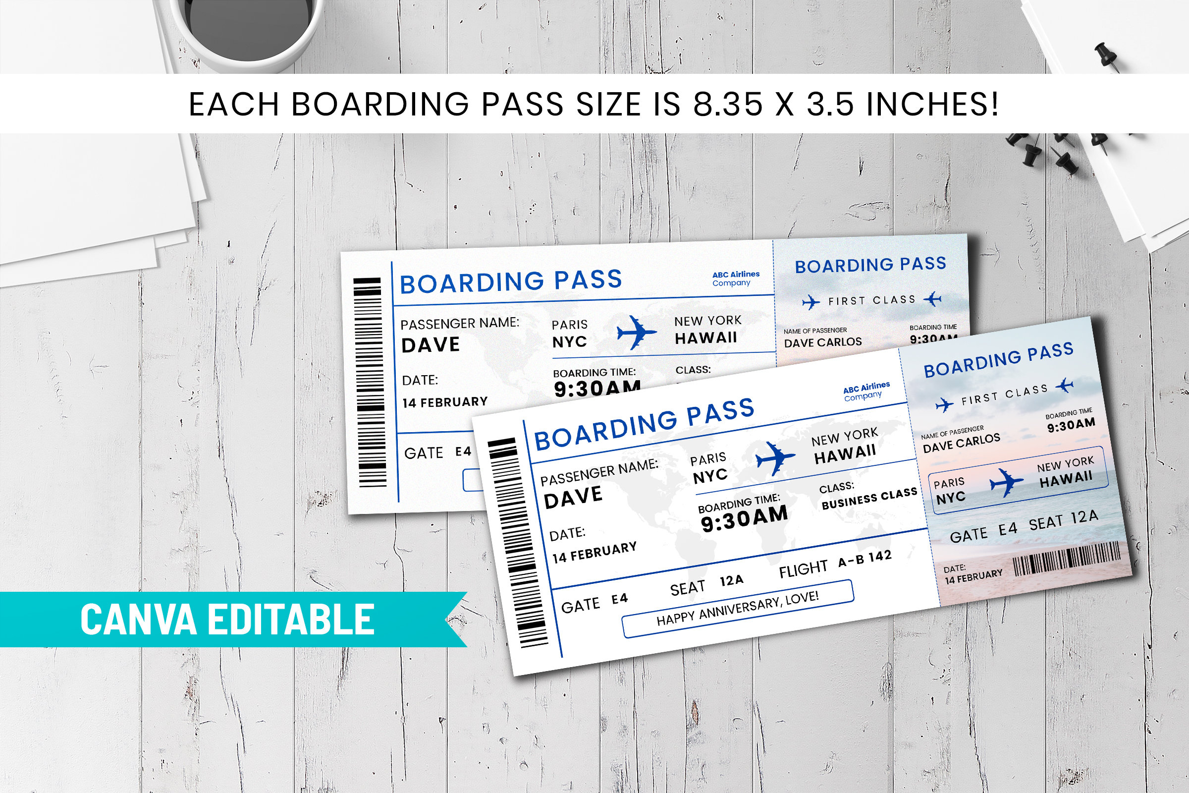 Editable Airline Ticket Template, Customizable Canva Template, Airline ...