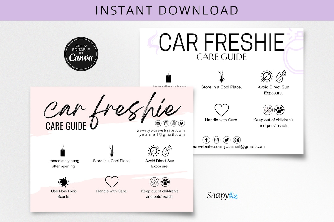 Car Freshie Care Card Printable Canva Template Car Freshener Care ...