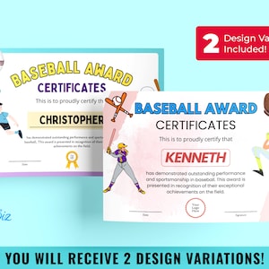 Editable Baseball Award Certificates, Baseball Team Awards, Baseball ...