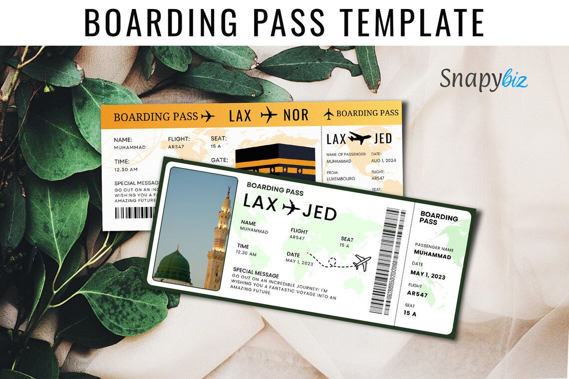 Editable Umrah Boarding Pass, Hajj Plane Ticket, Islamic Travel Gift ...